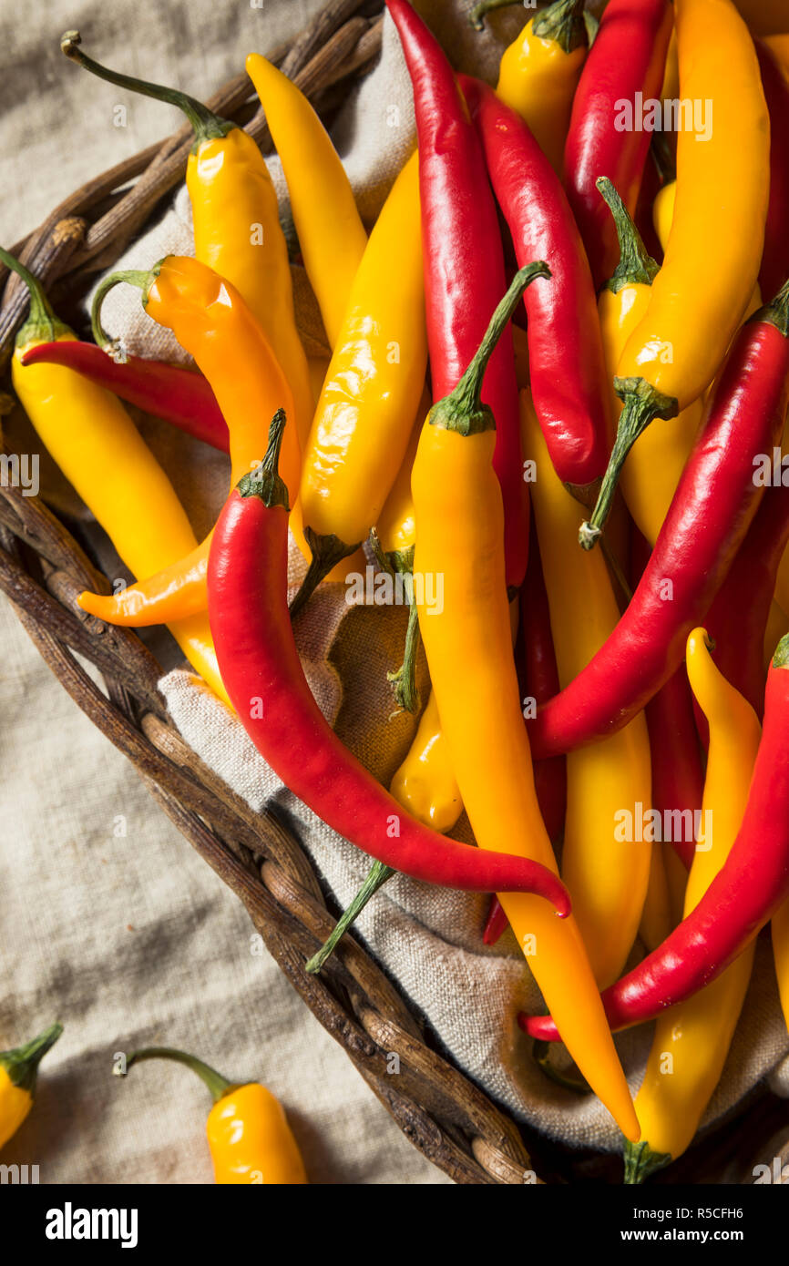 Organic Assorted Spicy Hot Peppers in a Basket Stock Photo - Alamy