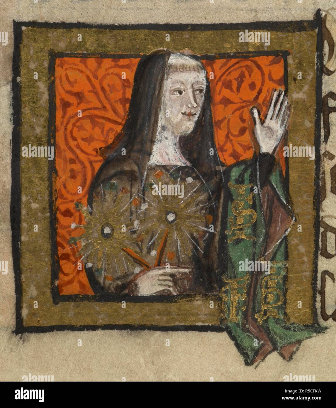 Portrait of a person raising one hand. Liber benefactorum of St Albans ...