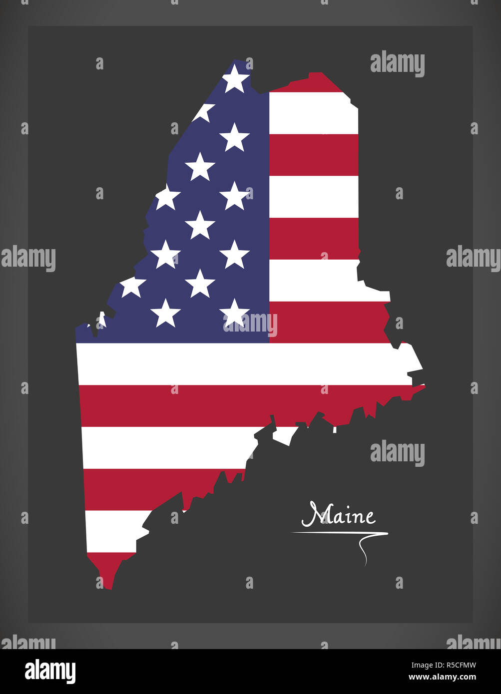 Maine map with American national flag illustration Stock Photo - Alamy