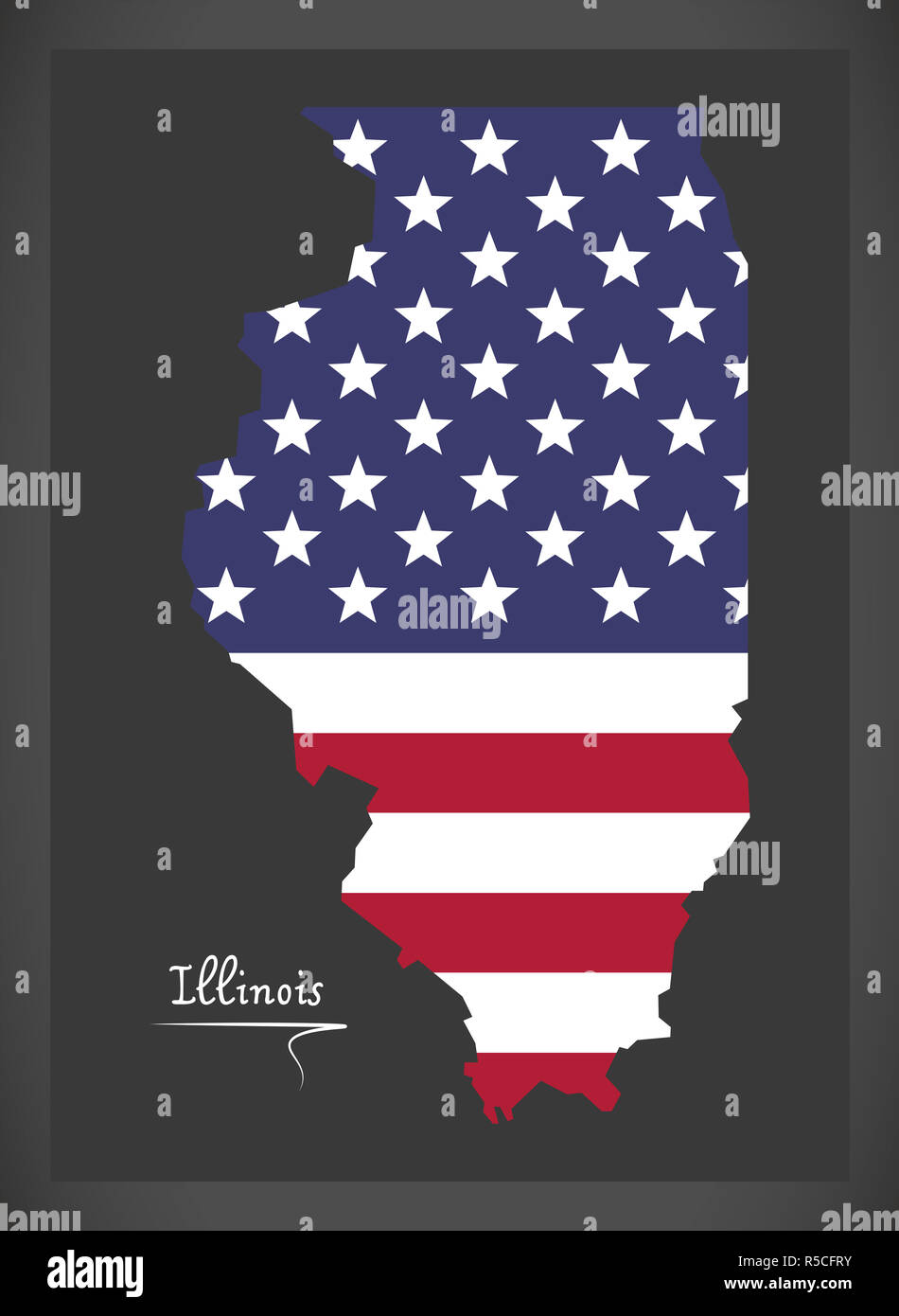 Illinois map with American national flag illustration Stock Photo - Alamy