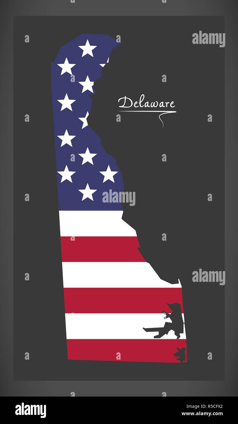 Delaware map with American national flag illustration Stock Photo - Alamy