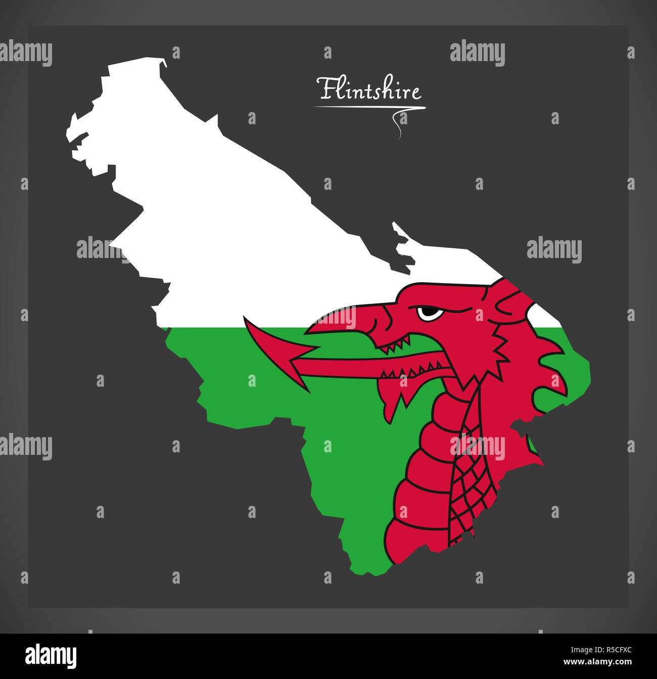 Flintshire Wales map with Welsh national flag illustration Stock Photo ...
