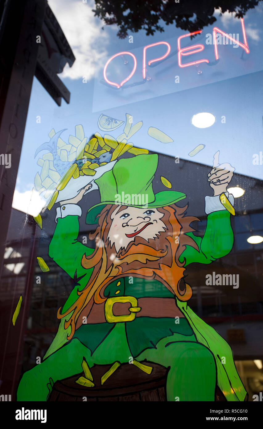 Leprecorn (Leprechaun) image in window of cafe, Temple Bar, Dublin ...