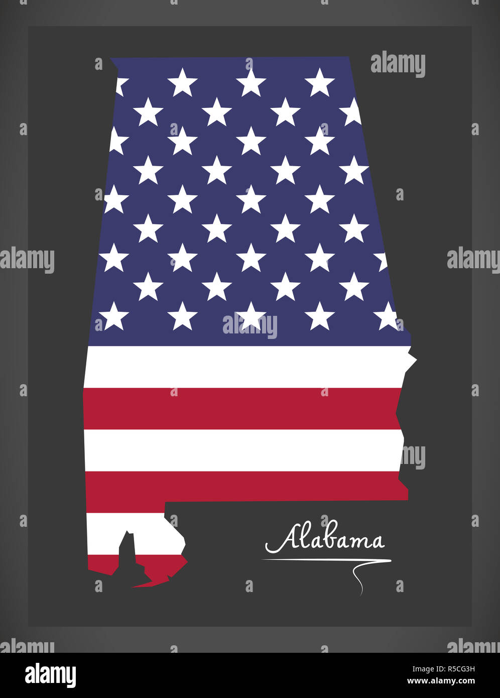 Alabama map with American national flag illustration Stock Photo - Alamy