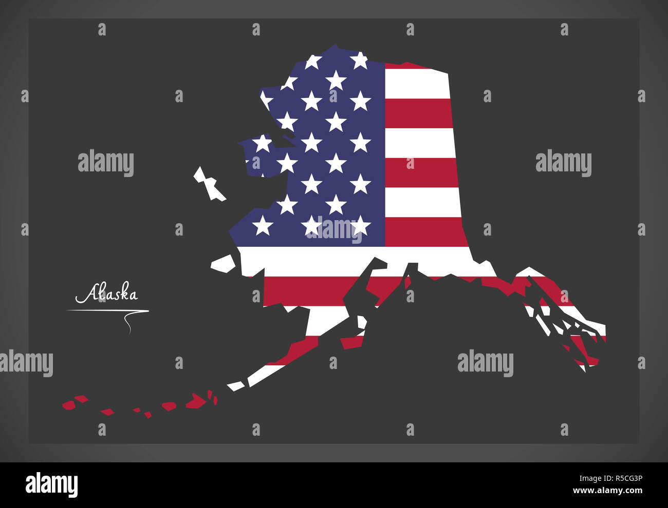 Alaska map with American national flag illustration.eps Stock Photo - Alamy