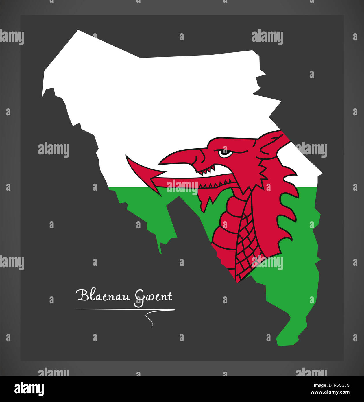 Blaenau Gwent Wales map with Welsh national flag illustration Stock ...