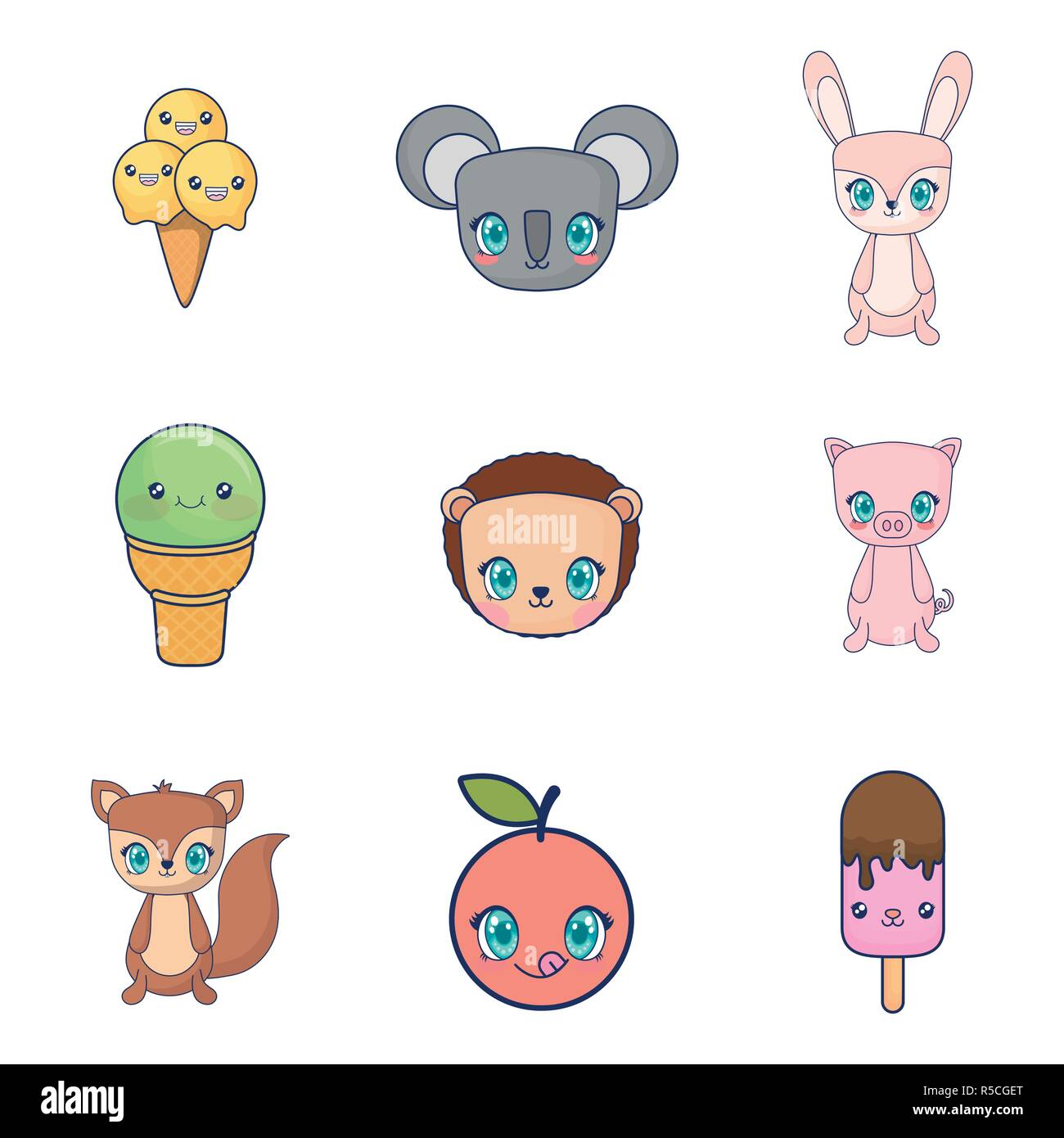 sweet and adorable kawaii set characters vector illustration design ...
