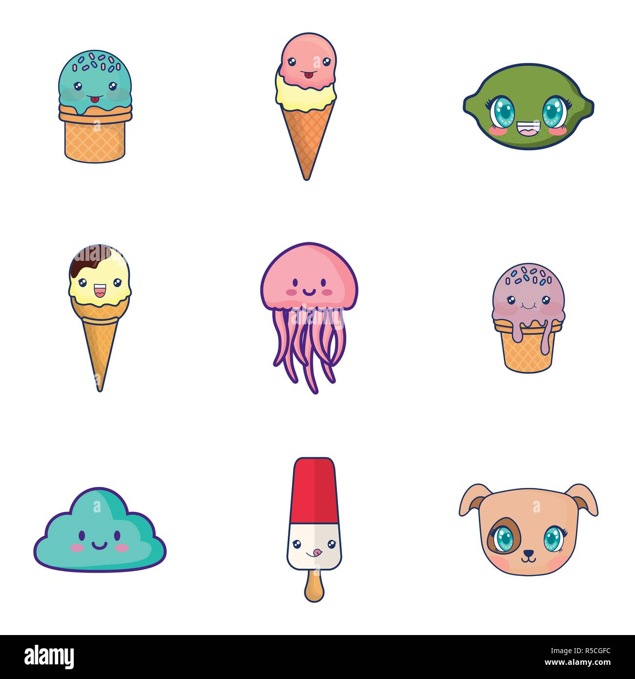 sweet and adorable kawaii set characters vector illustration design ...