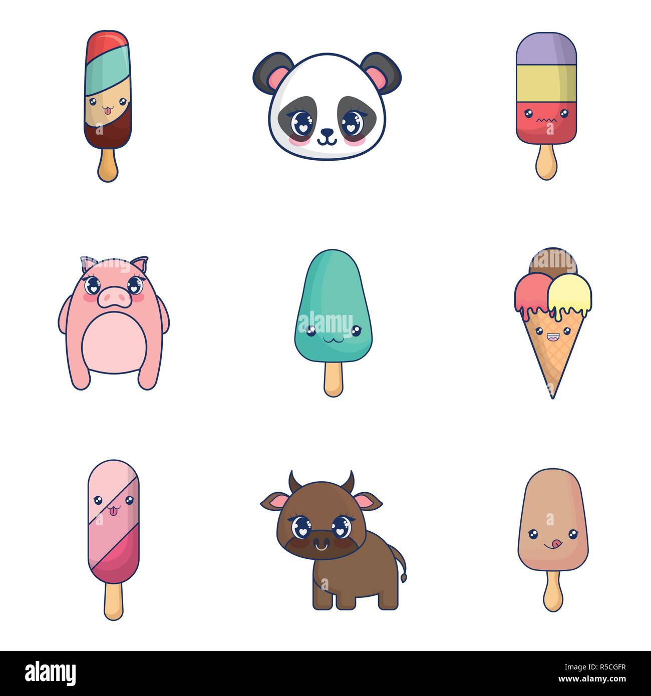 sweet and adorable kawaii set characters vector illustration design ...