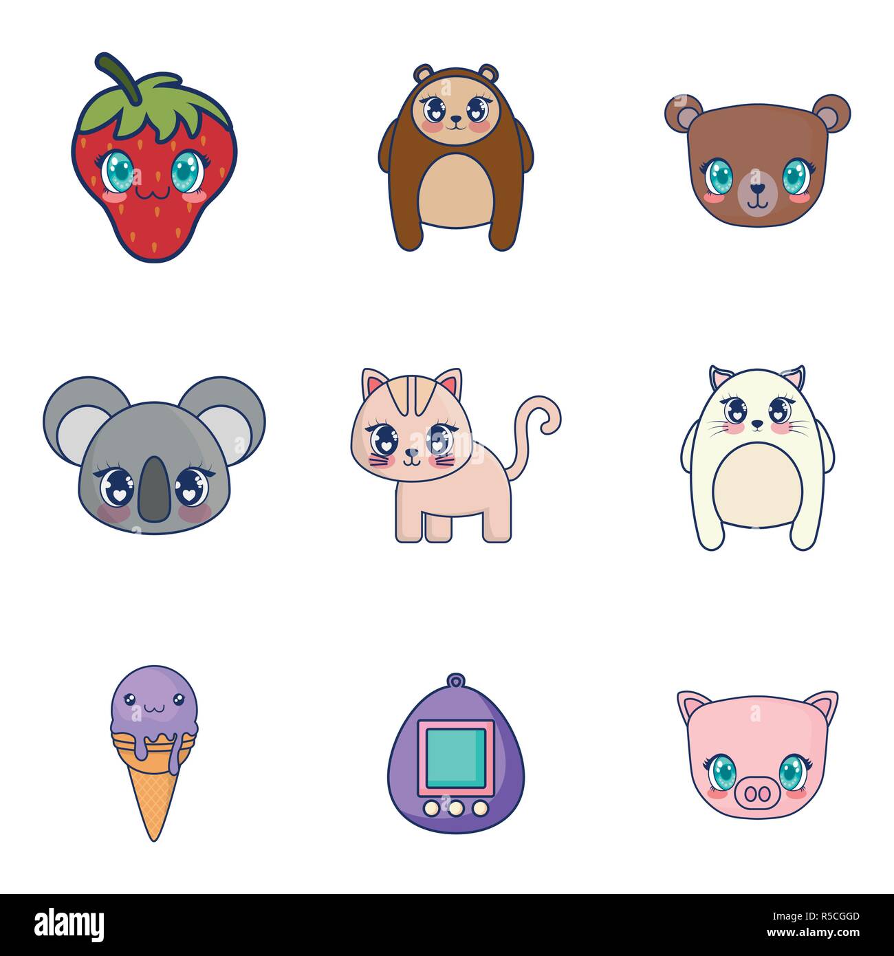 sweet and adorable kawaii set characters vector illustration design ...