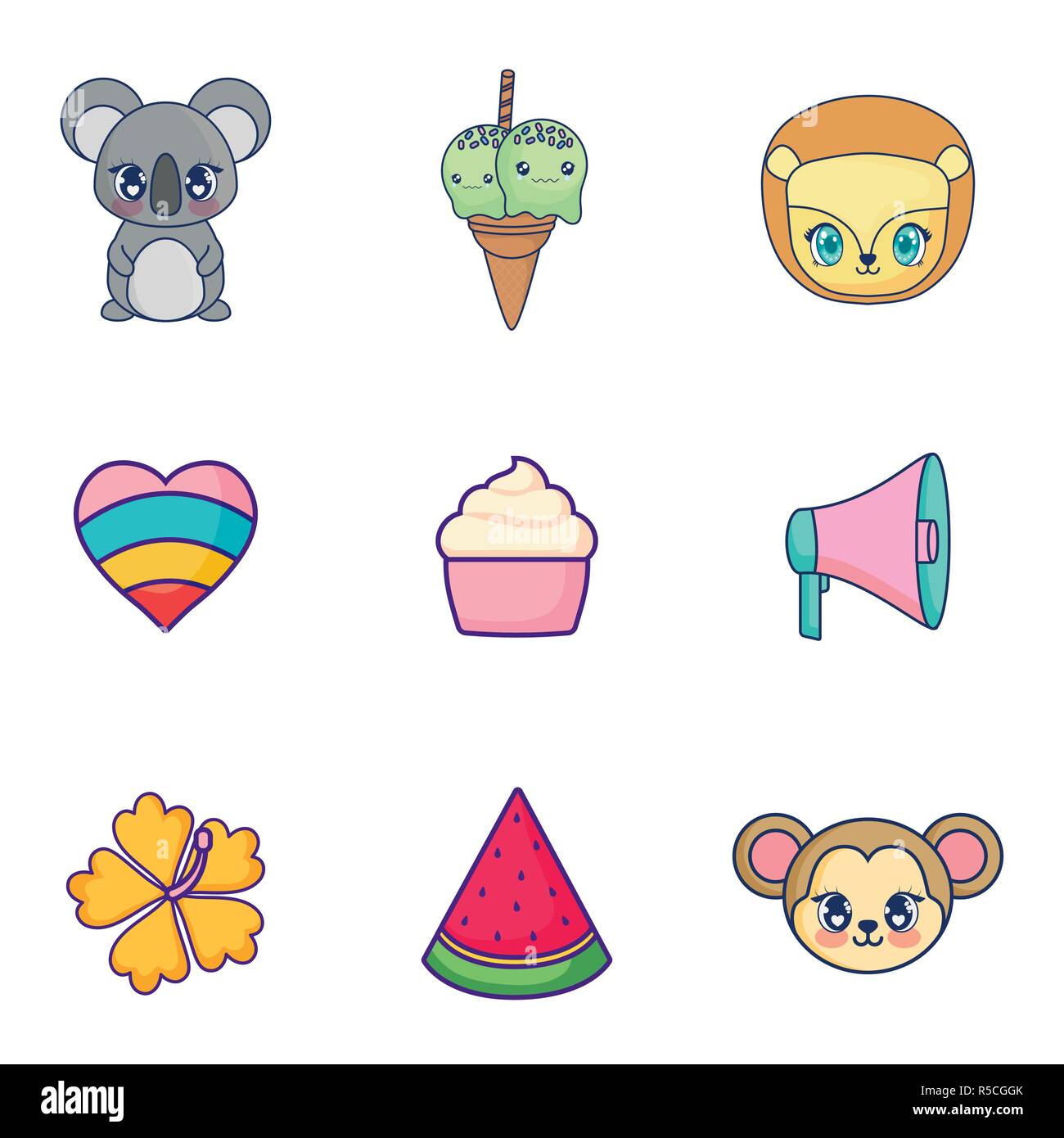 sweet and adorable kawaii set characters vector illustration design ...
