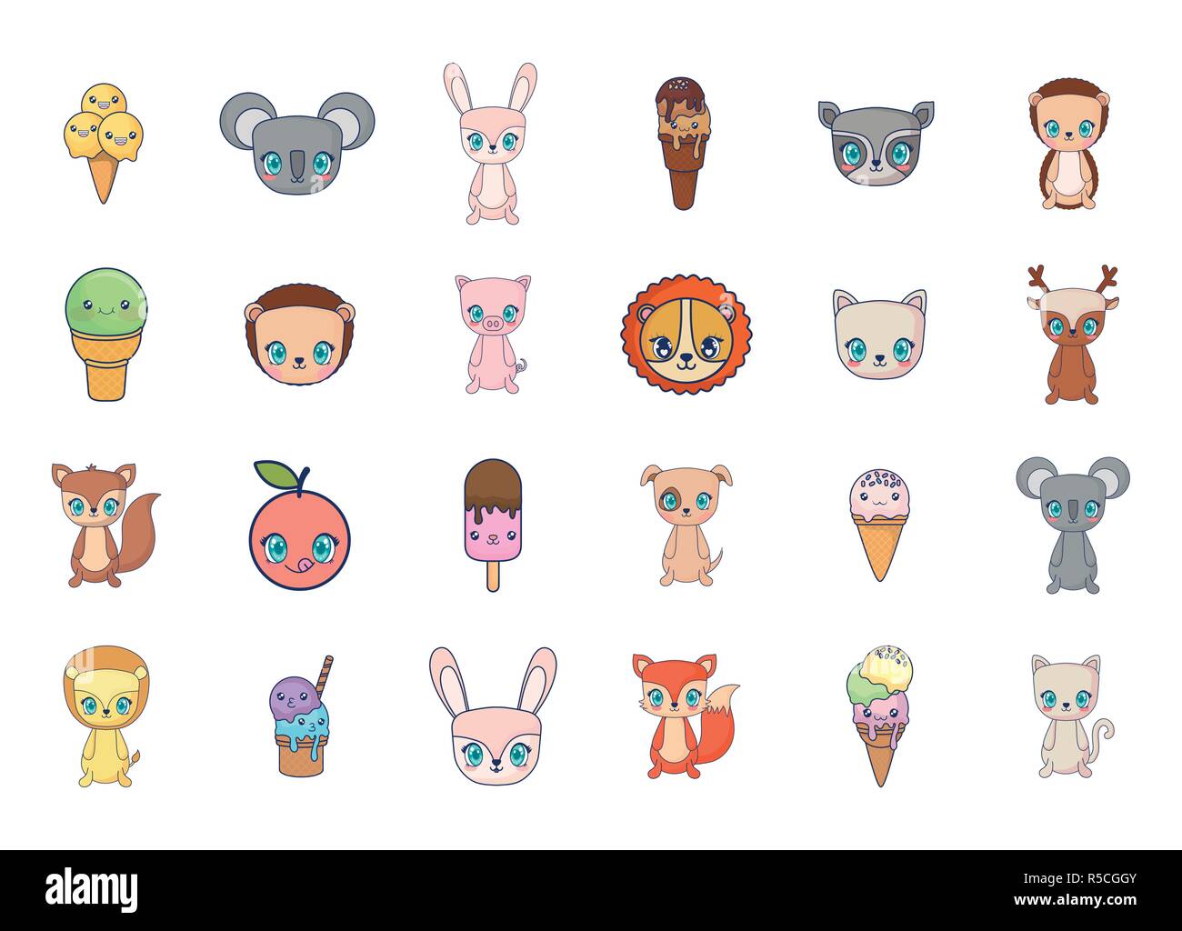 sweet and adorable kawaii set characters vector illustration design ...