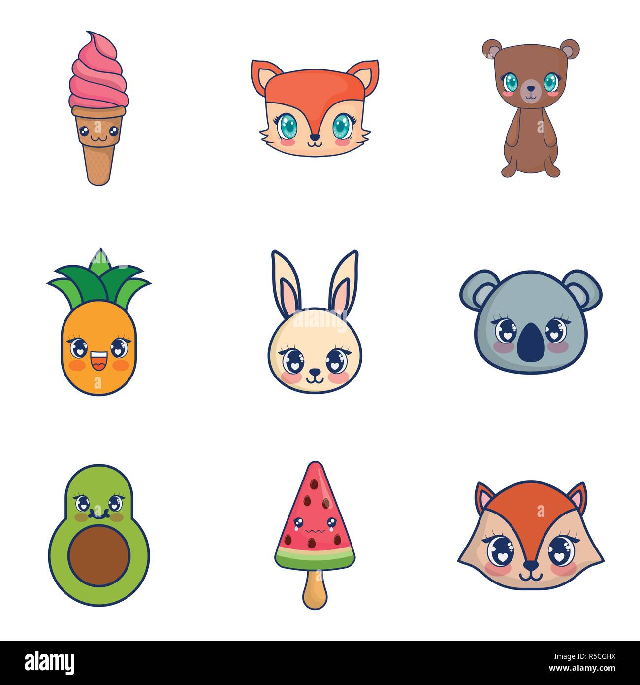 sweet and adorable kawaii set characters vector illustration design ...