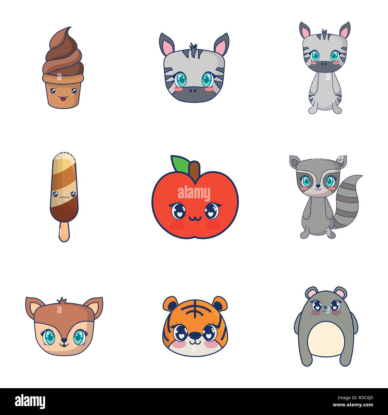 sweet and adorable kawaii set characters vector illustration design ...