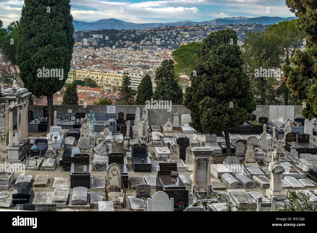 Graves and Tombstones on castle cemetery (cimetiere du chateau) in Nice ...