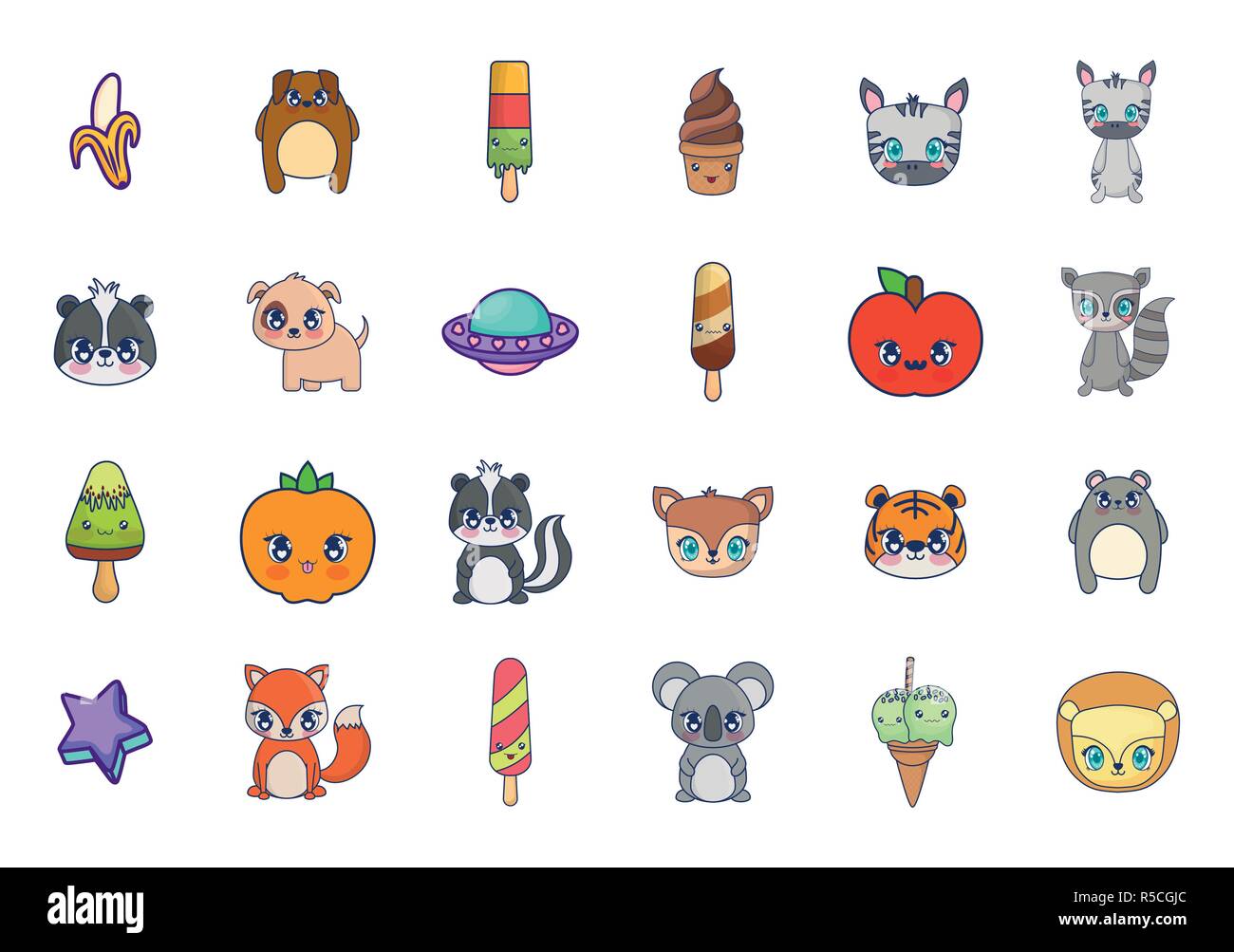 sweet and adorable kawaii set characters vector illustration design ...