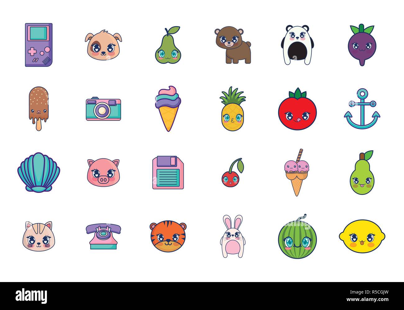 sweet and adorable kawaii set characters vector illustration design ...