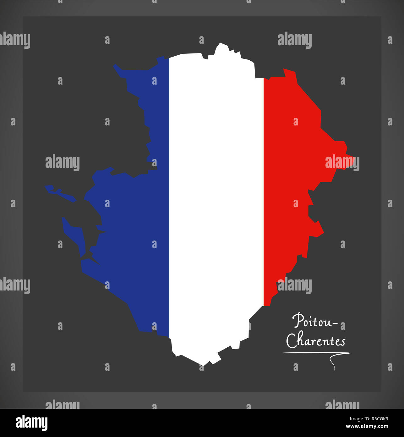 Poitou-Charentes map with French national flag illustration Stock Photo ...