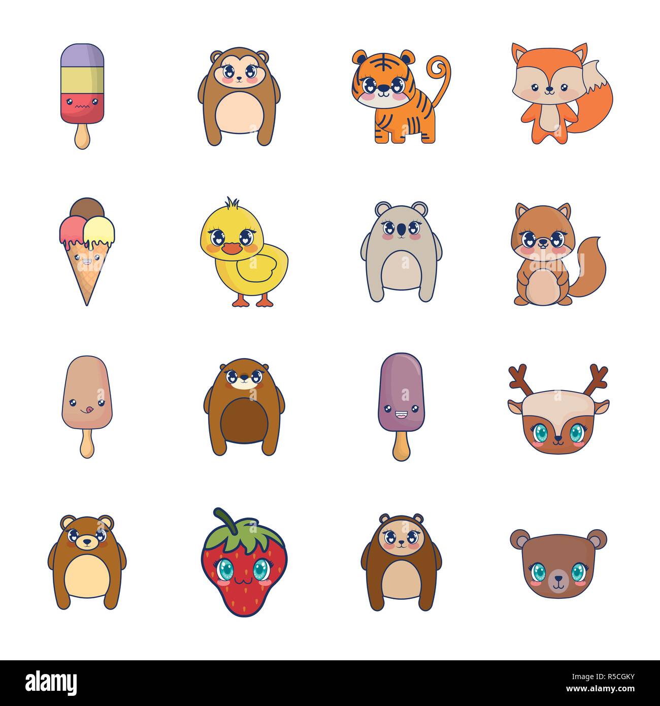 sweet and adorable kawaii set characters vector illustration design ...