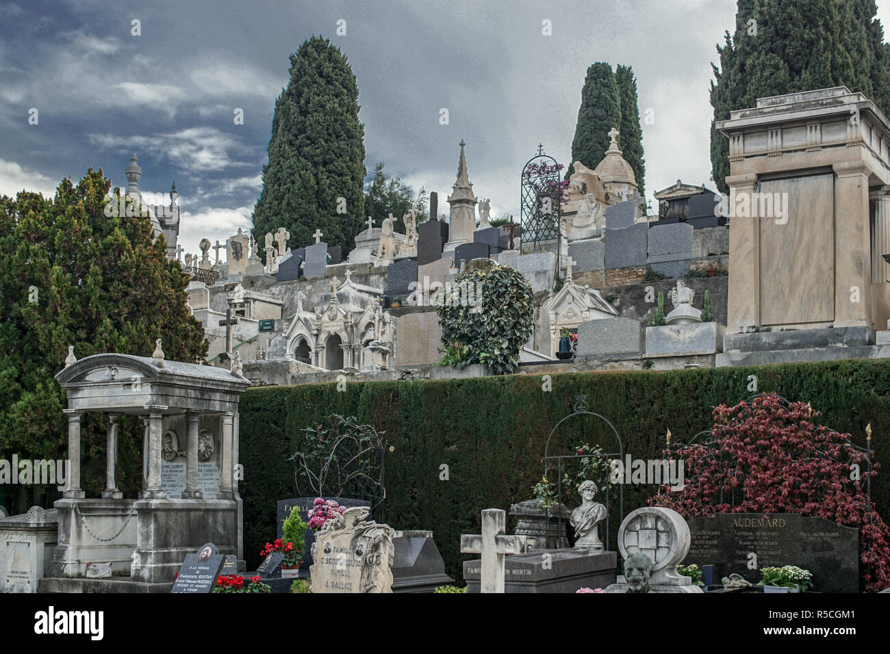 Mausoleum and tombstones on castle cemetery (cimetiere du chateau) in ...