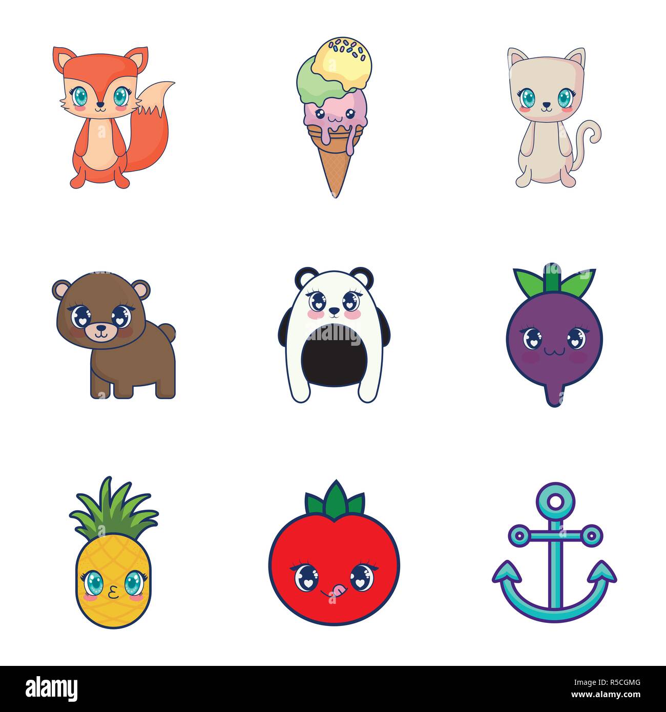 sweet and adorable kawaii set characters vector illustration design ...