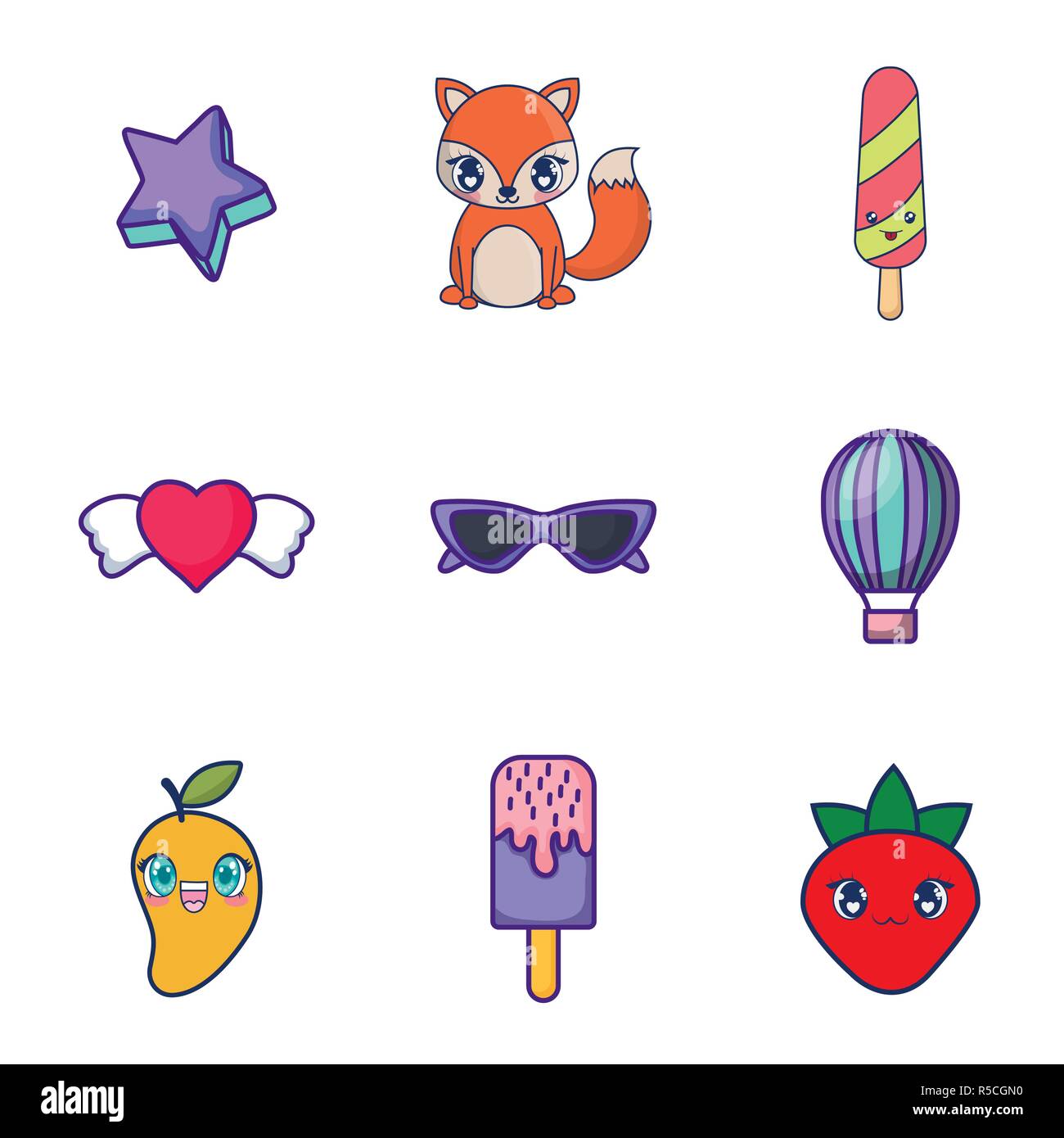 sweet and adorable kawaii set characters vector illustration design ...
