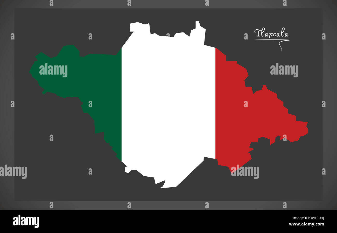 Tlaxcala map with Mexican national flag illustration Stock Photo - Alamy
