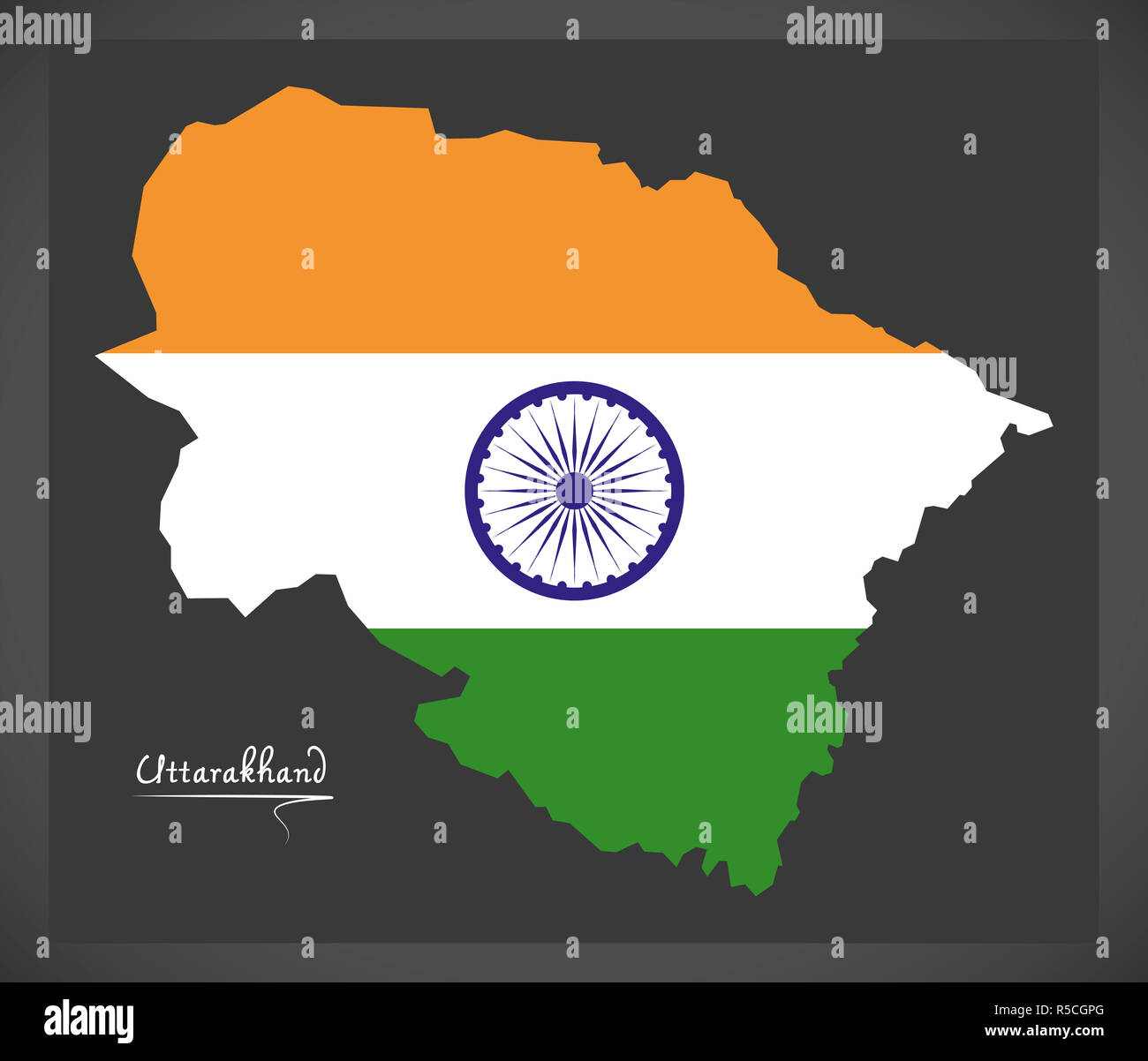 Uttarakhand map with Indian national flag illustration Stock Photo - Alamy