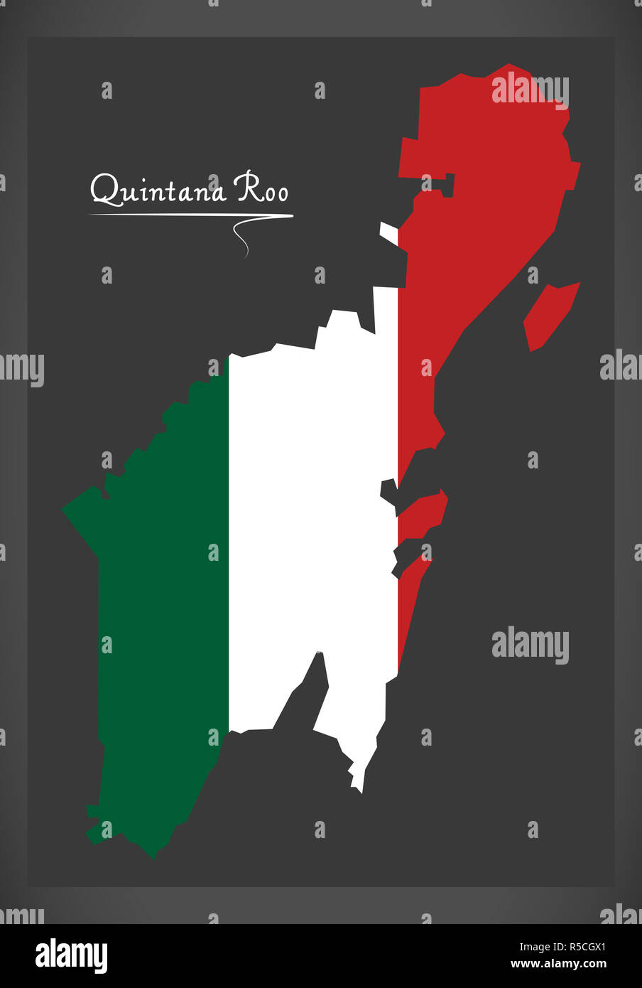 Quintana Roo map with Mexican national flag illustration Stock Photo ...