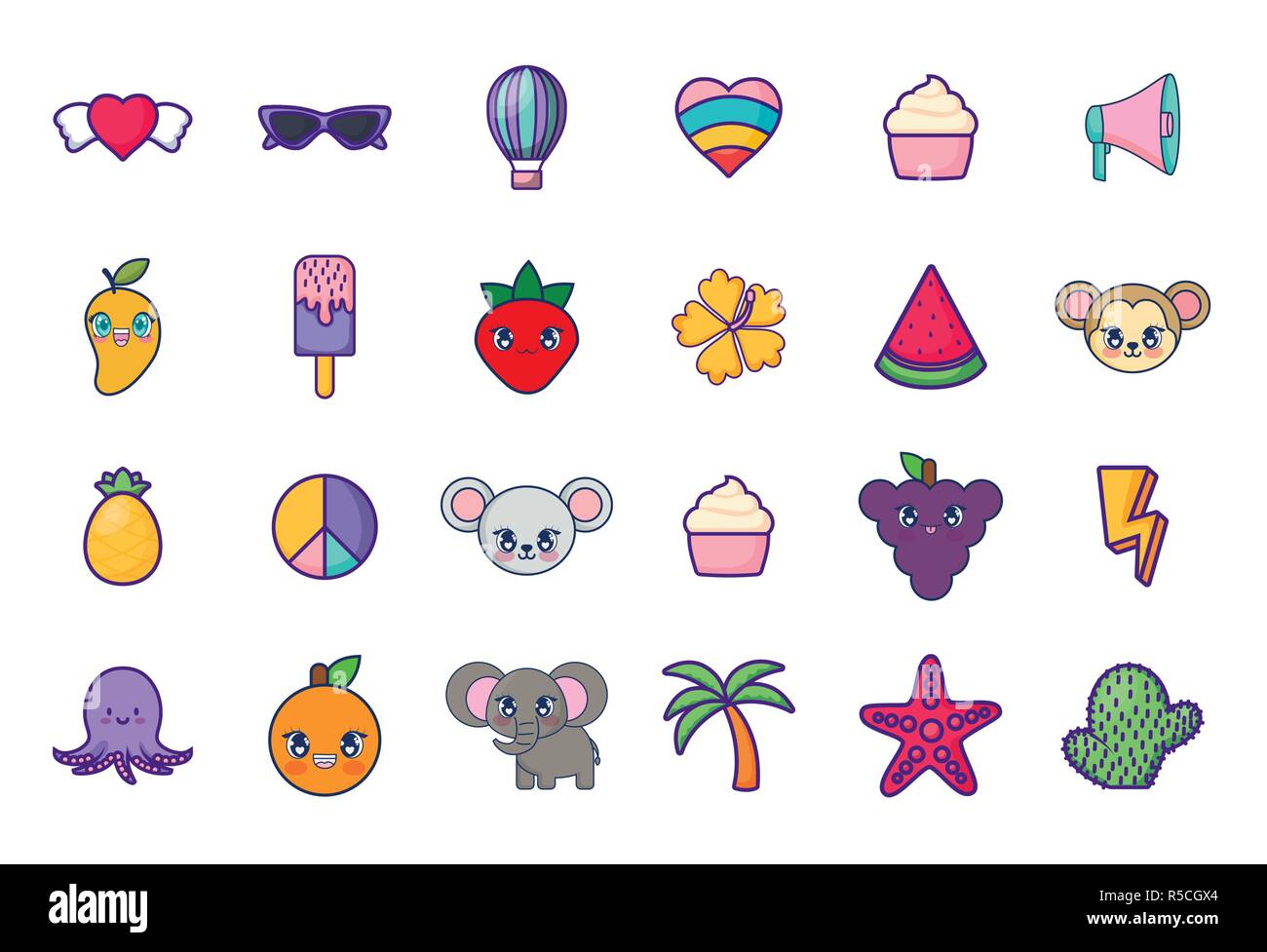 sweet and adorables kawaii set characters vector illustration design ...