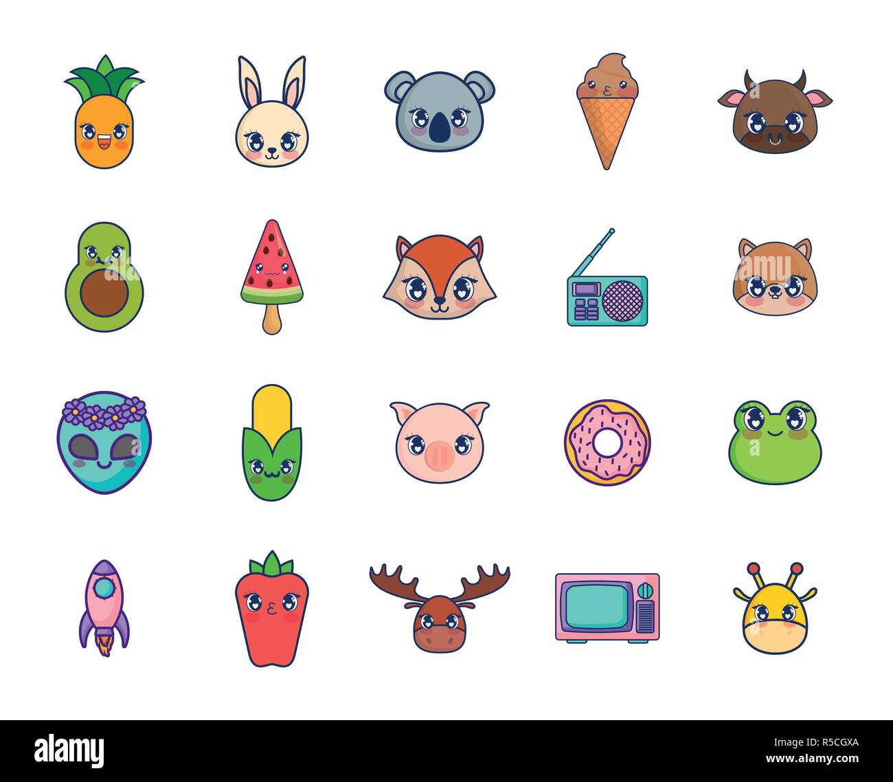 sweet and adorables kawaii set characters vector illustration design ...