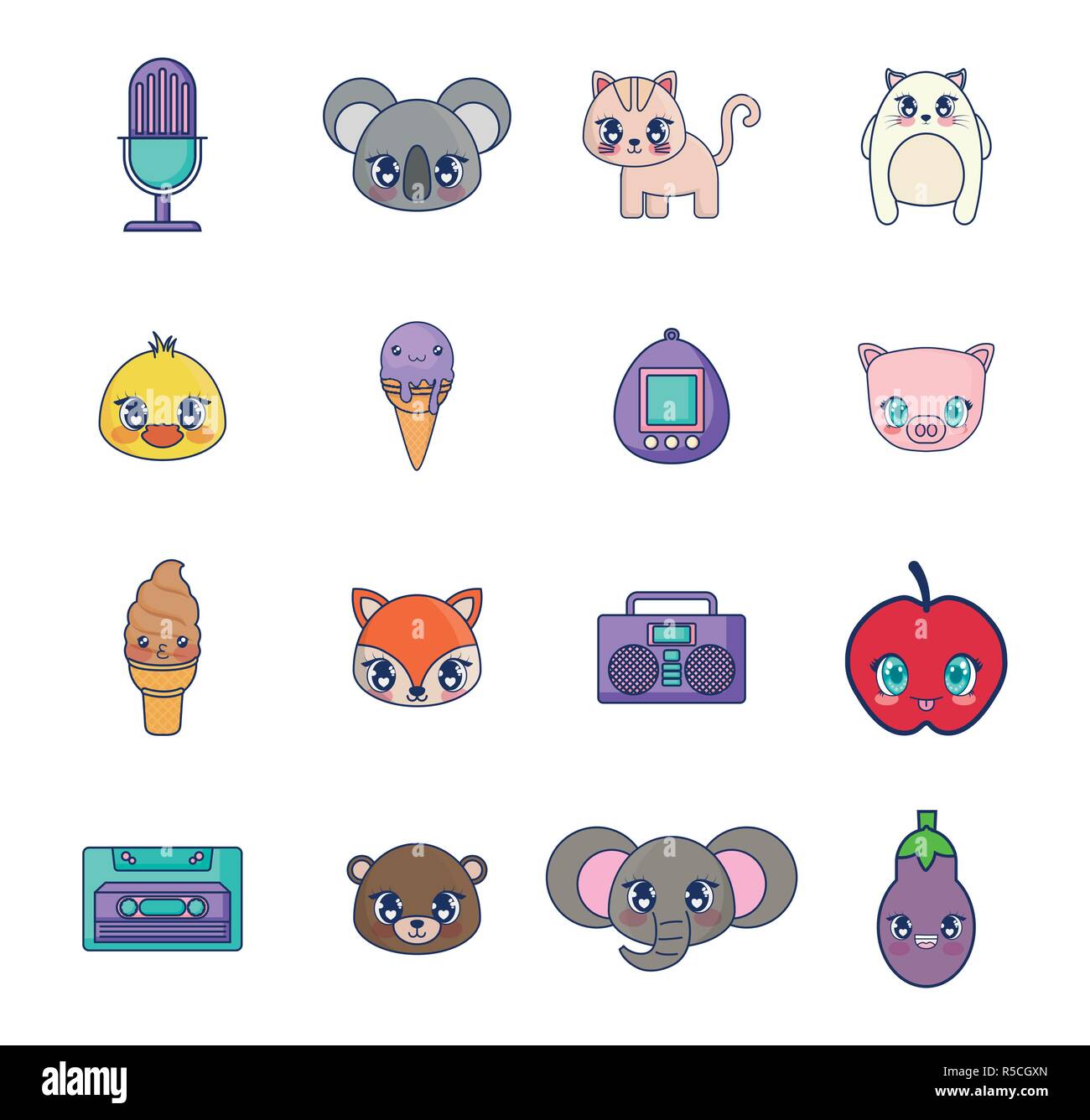 sweet and adorables kawaii set characters vector illustration design ...
