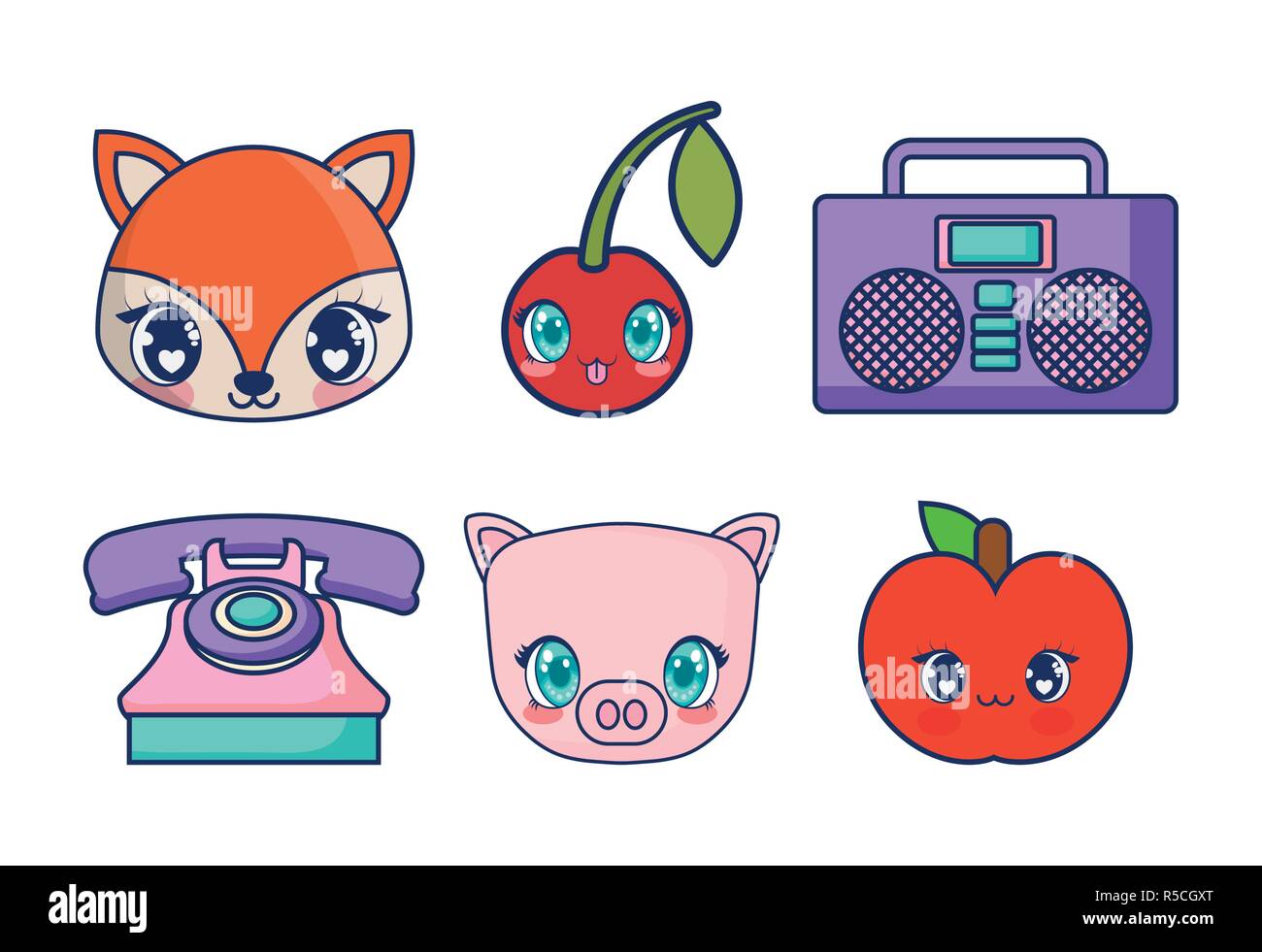 sweet and adorables kawaii set characters vector illustration design ...