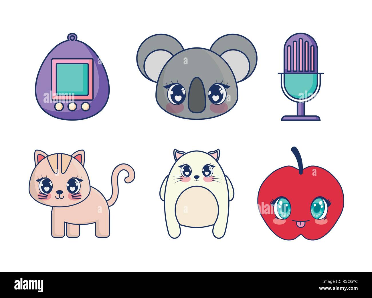 sweet and adorables kawaii set characters vector illustration design ...
