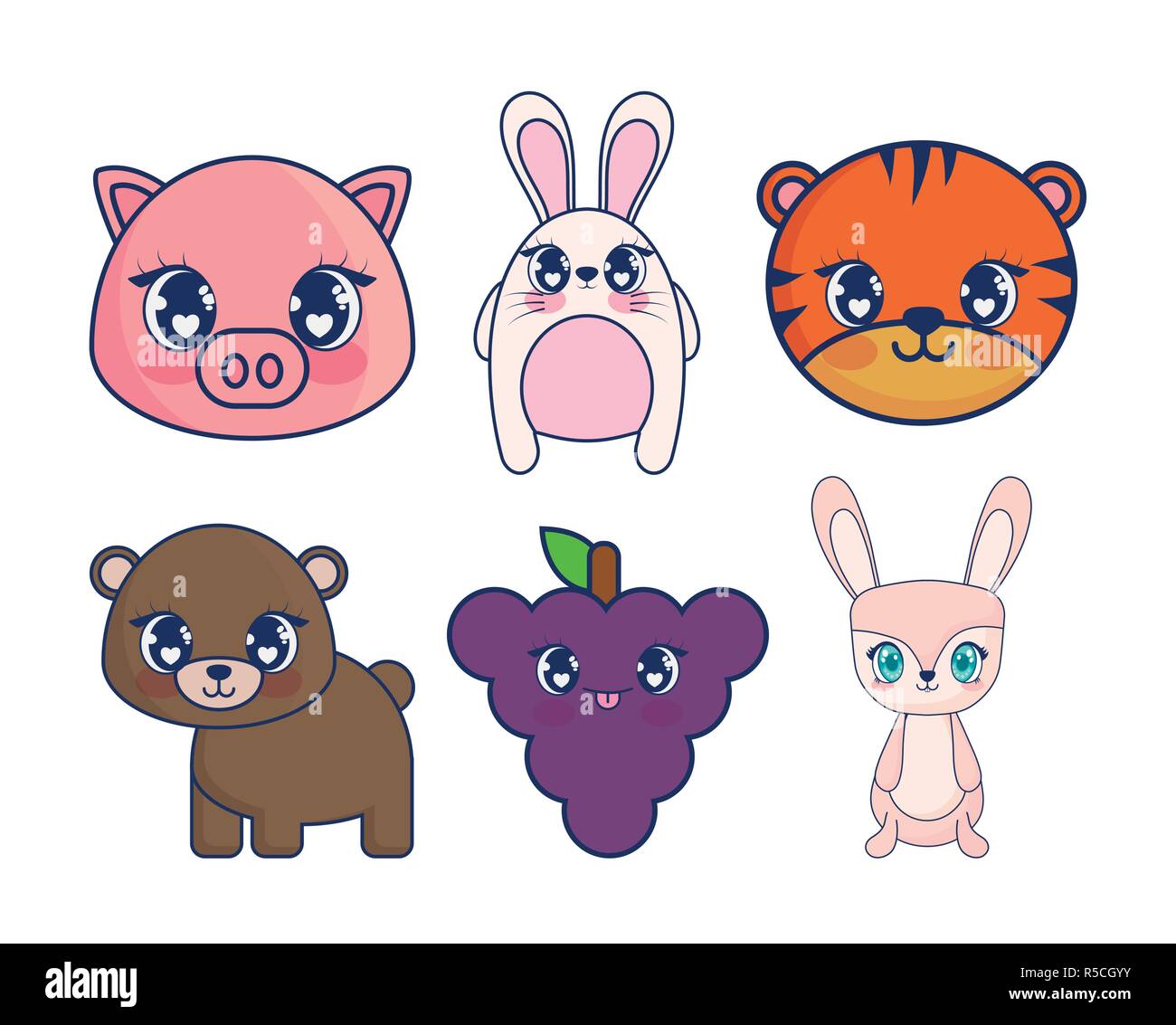 sweet and adorables kawaii set characters vector illustration design ...