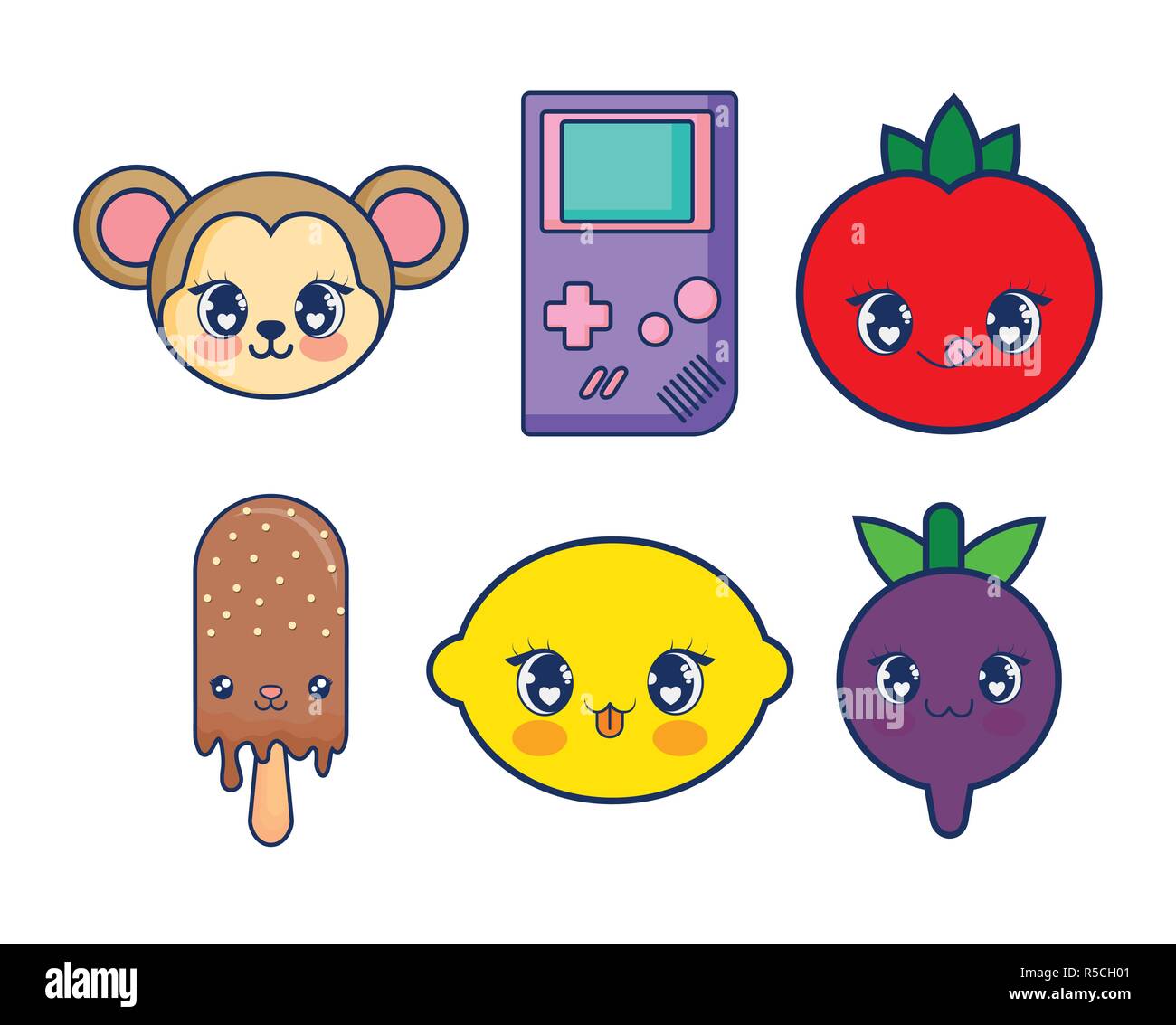 sweet and adorables kawaii set characters vector illustration design ...