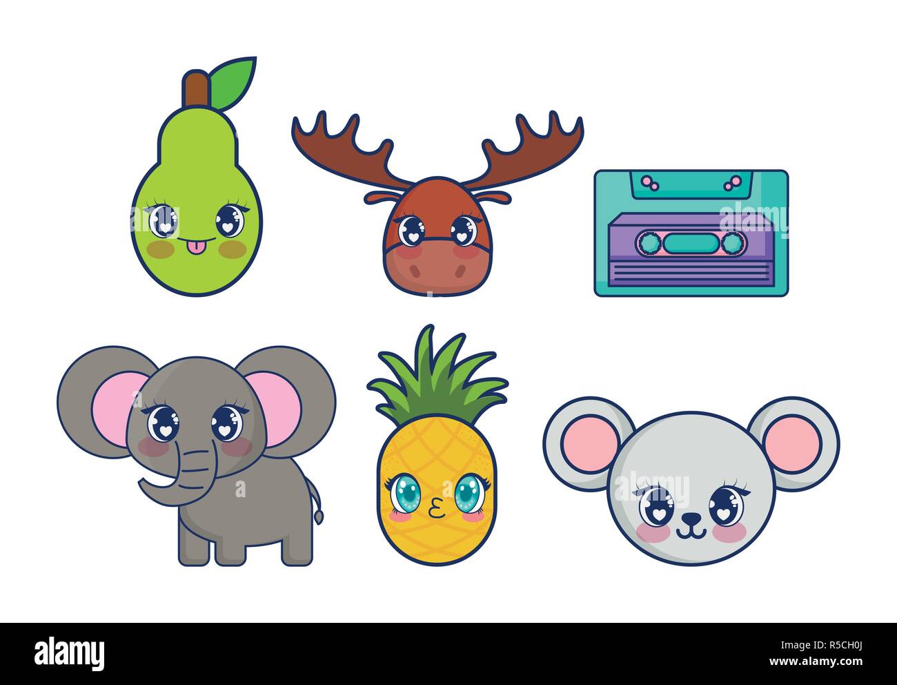 sweet and adorables kawaii set characters vector illustration design ...