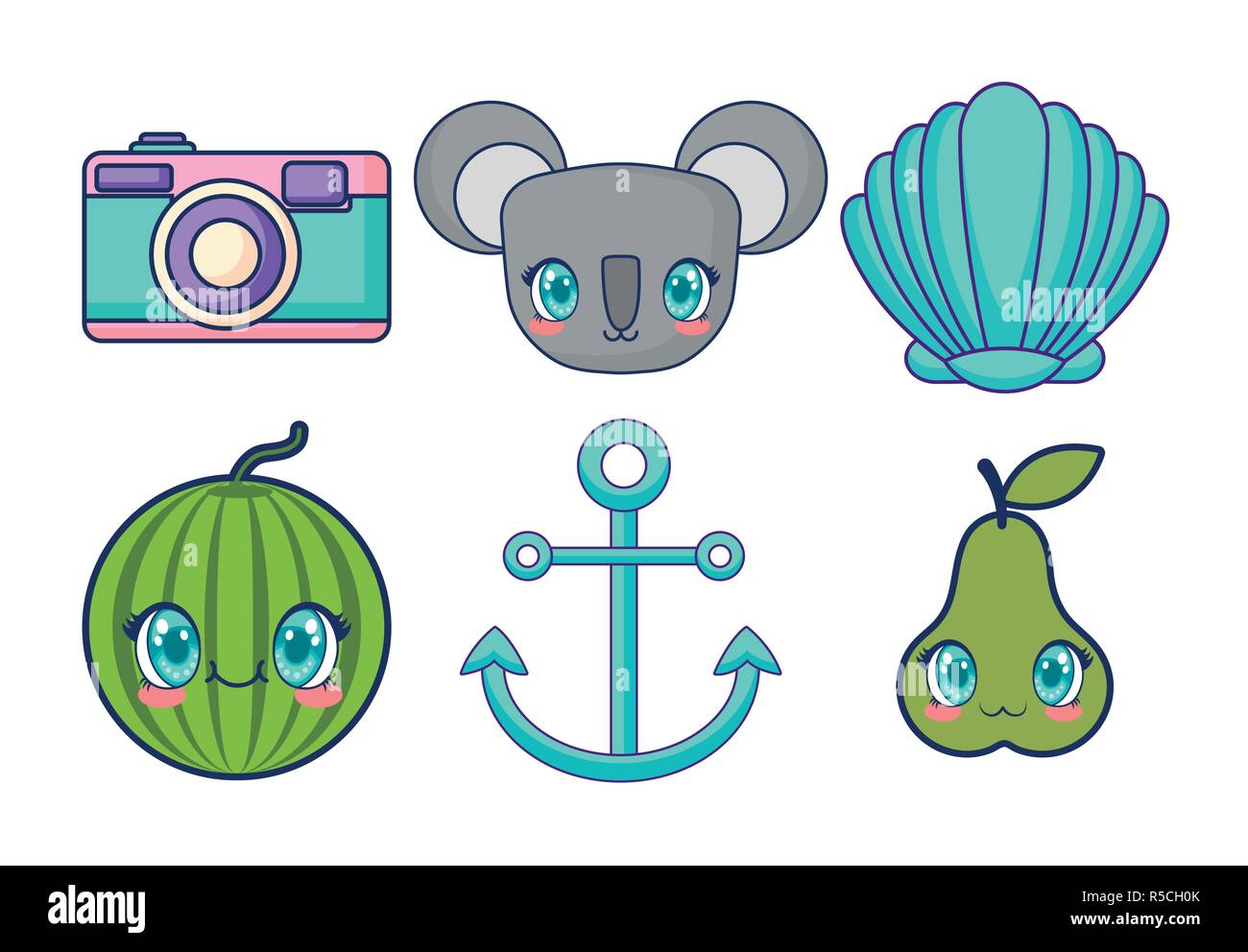 sweet and adorables kawaii set characters vector illustration design ...