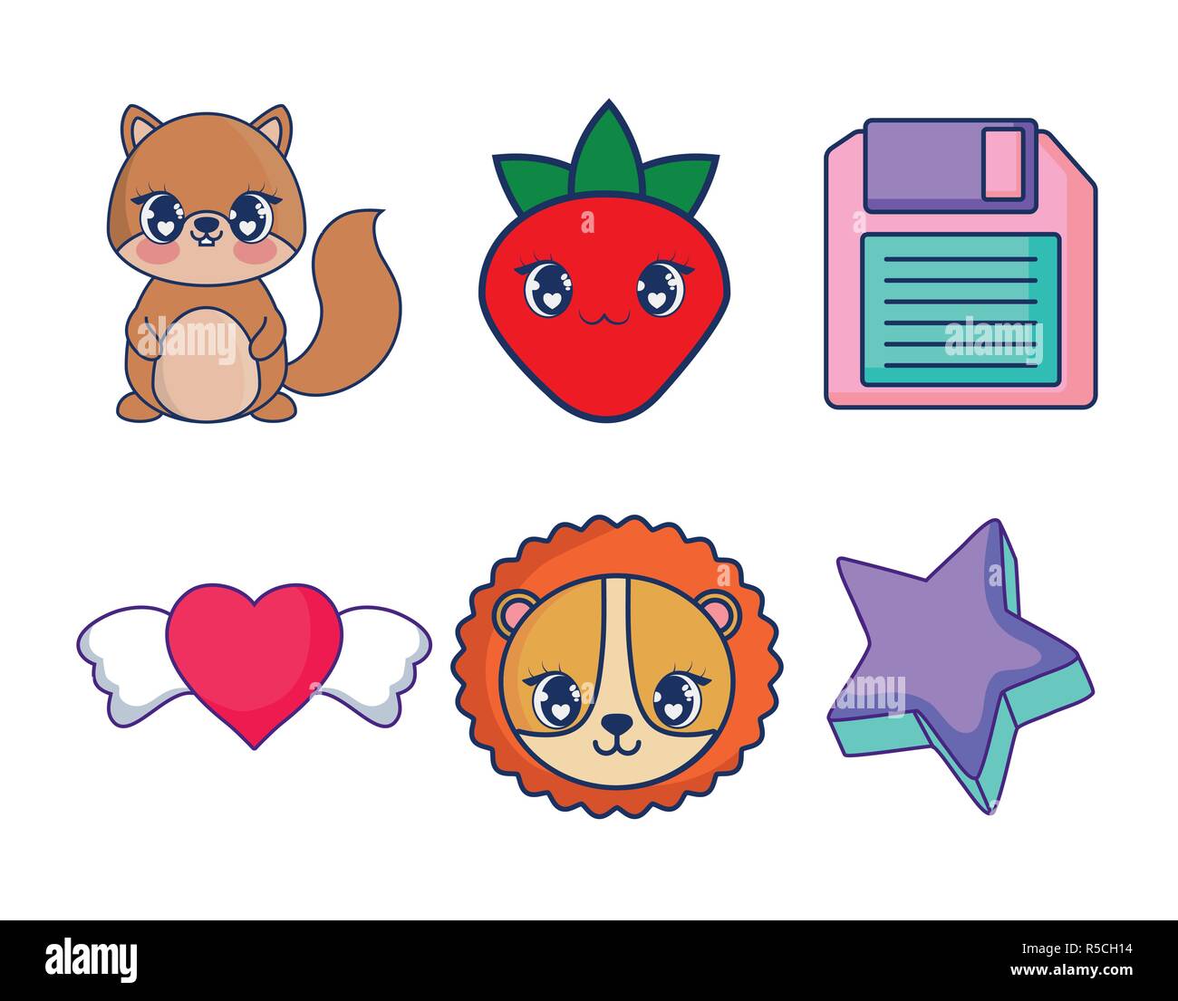 sweet and adorables kawaii set characters vector illustration design ...