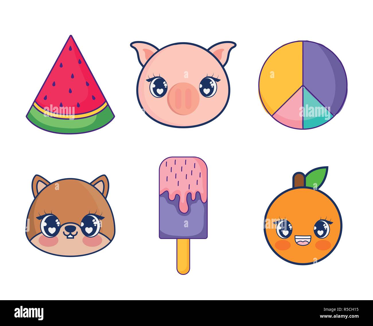 sweet and adorables kawaii set characters vector illustration design ...