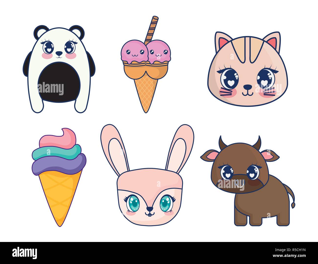 sweet and adorables kawaii set characters vector illustration design ...