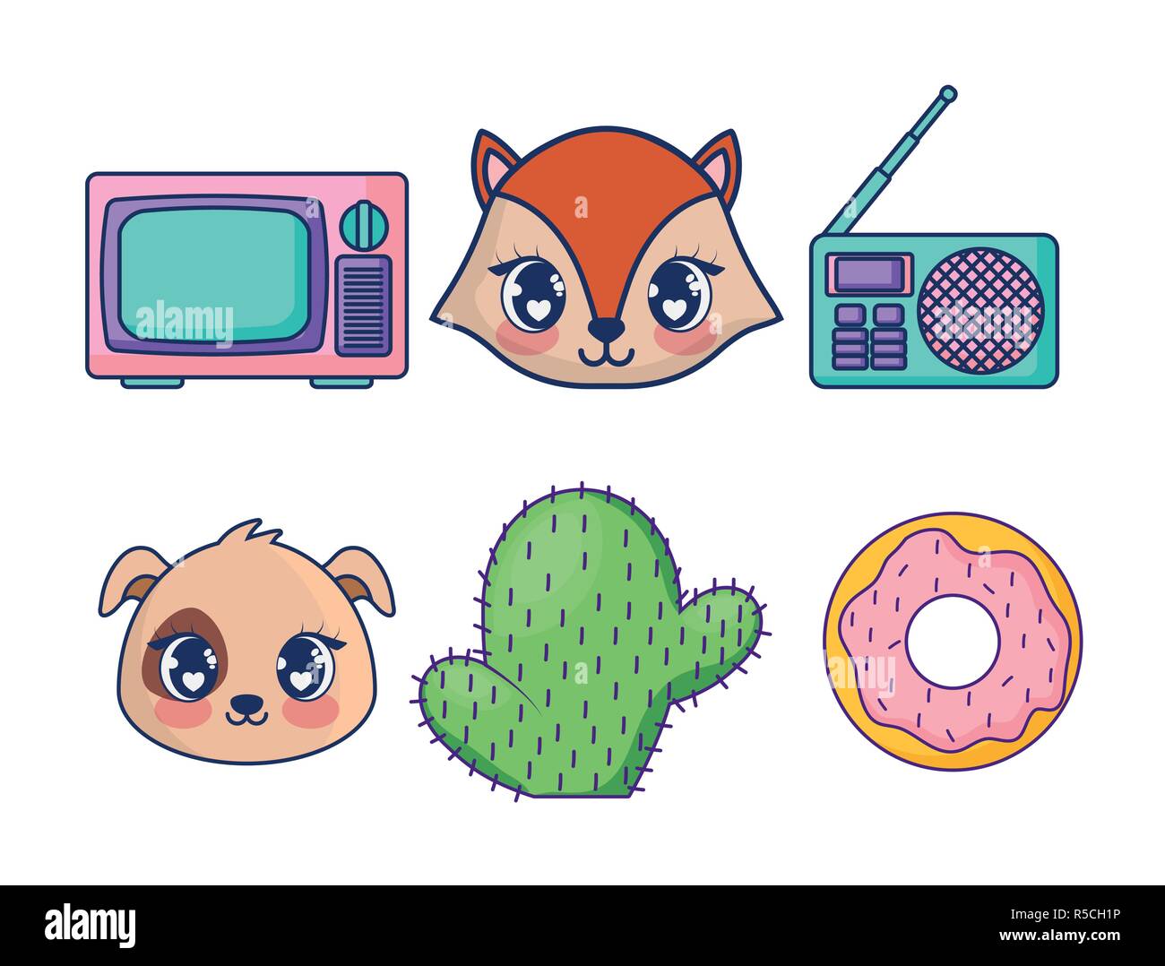 sweet and adorables kawaii set characters vector illustration design ...