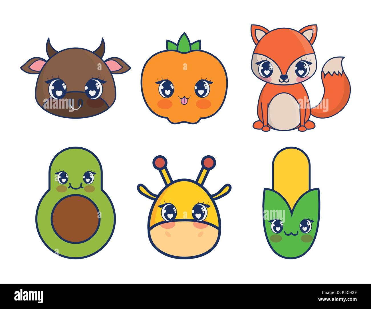 sweet and adorables kawaii set characters vector illustration design ...