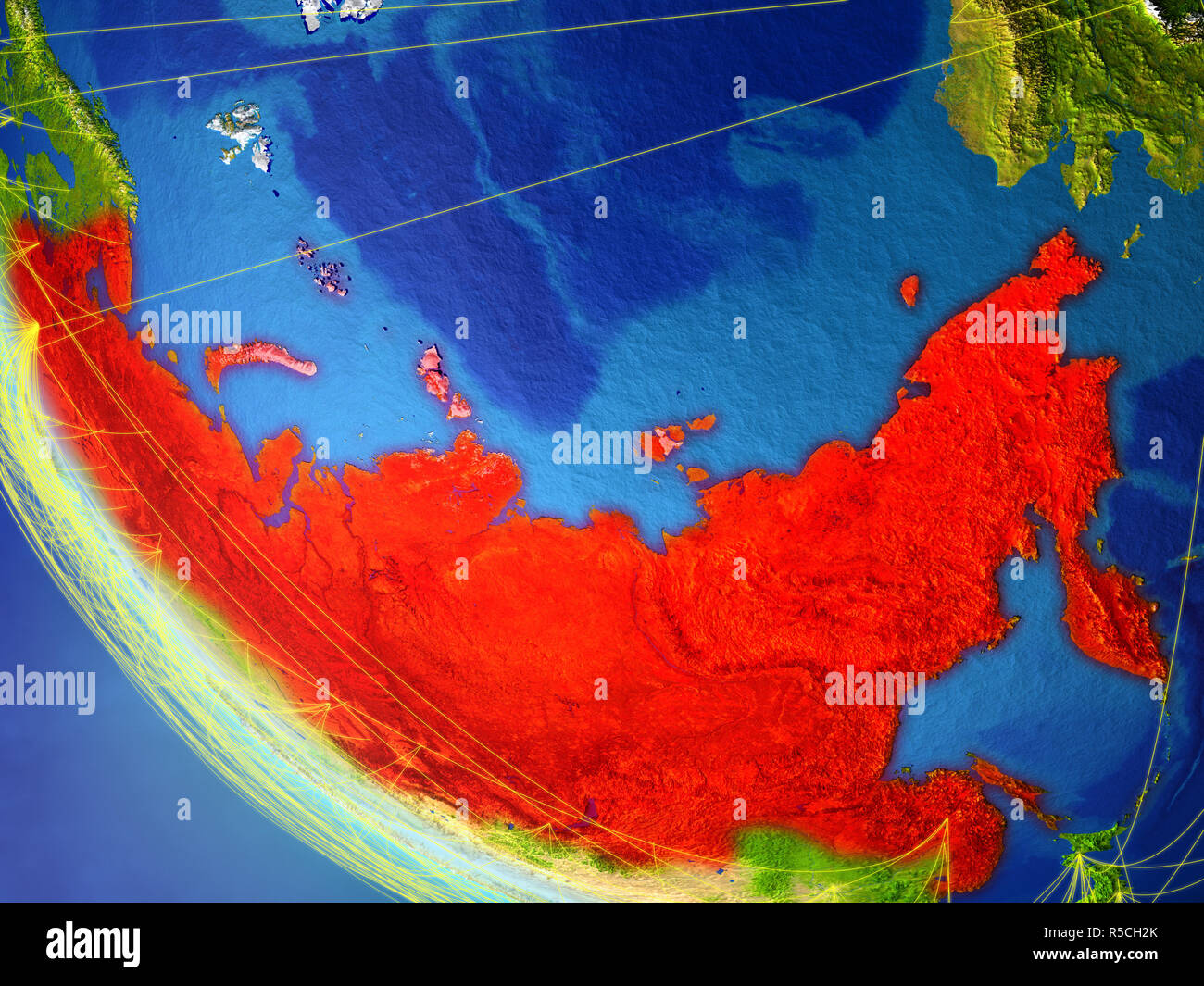 Russia on planet Earth from space with network. Concept of ...