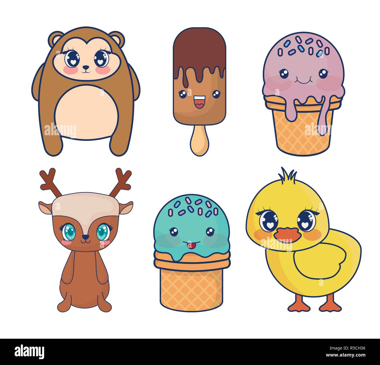 sweet and adorables kawaii set characters vector illustration design ...