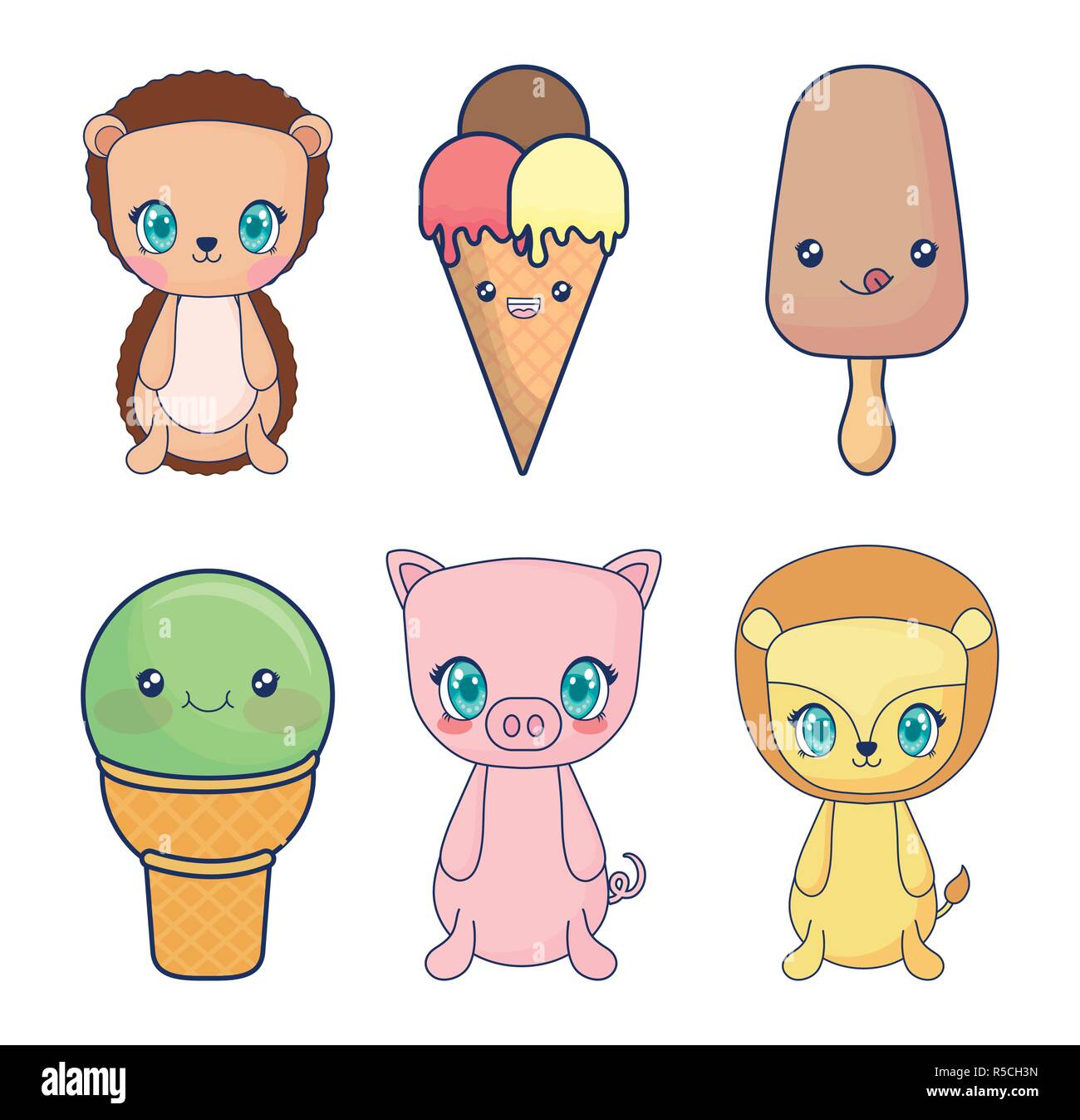 sweet and adorables kawaii set characters vector illustration design ...