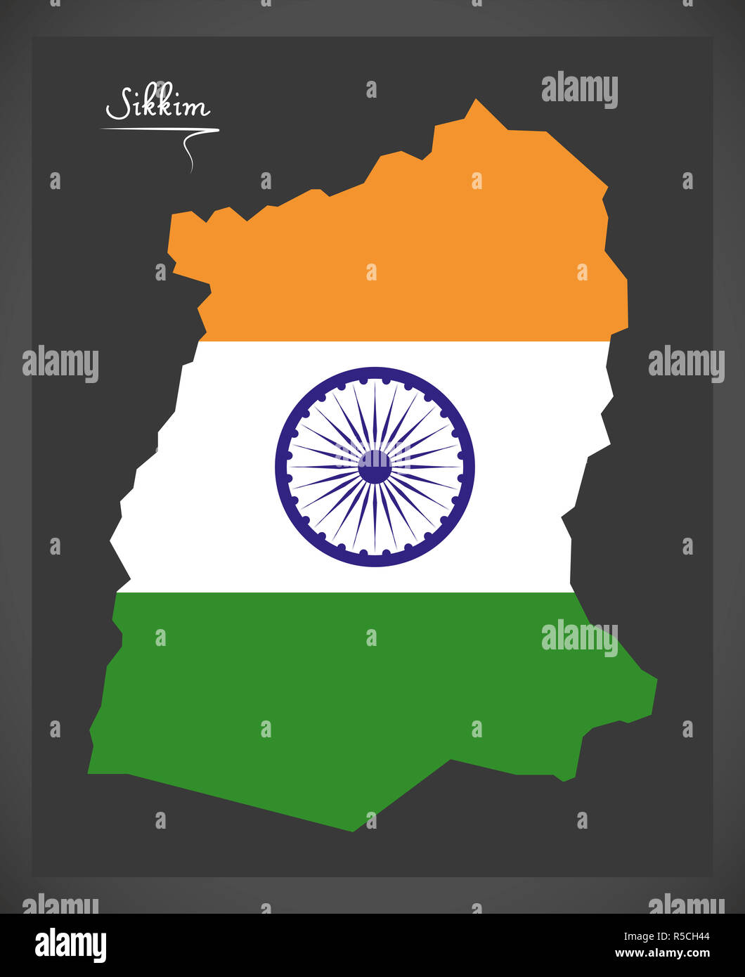 Sikkim map with Indian national flag illustration Stock Photo - Alamy