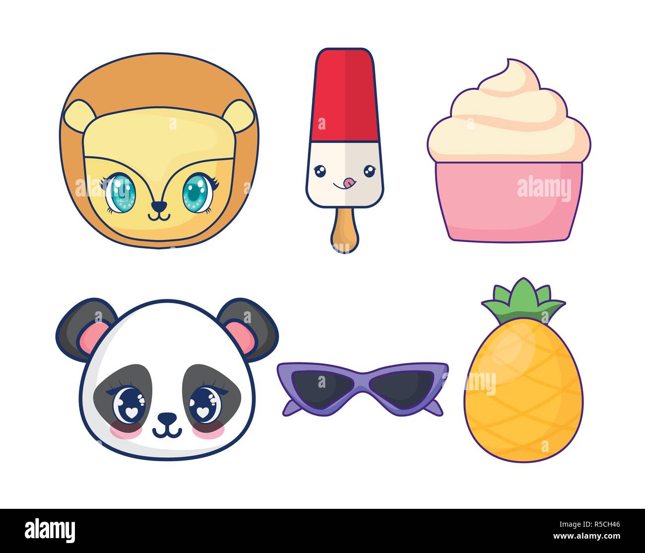 sweet and adorables kawaii set characters vector illustration design ...