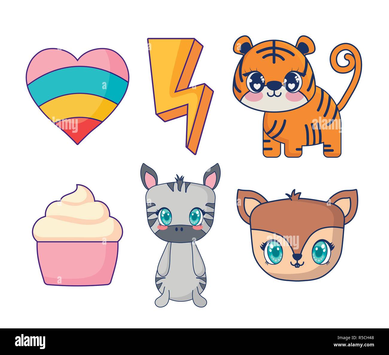 sweet and adorables kawaii set characters vector illustration design ...