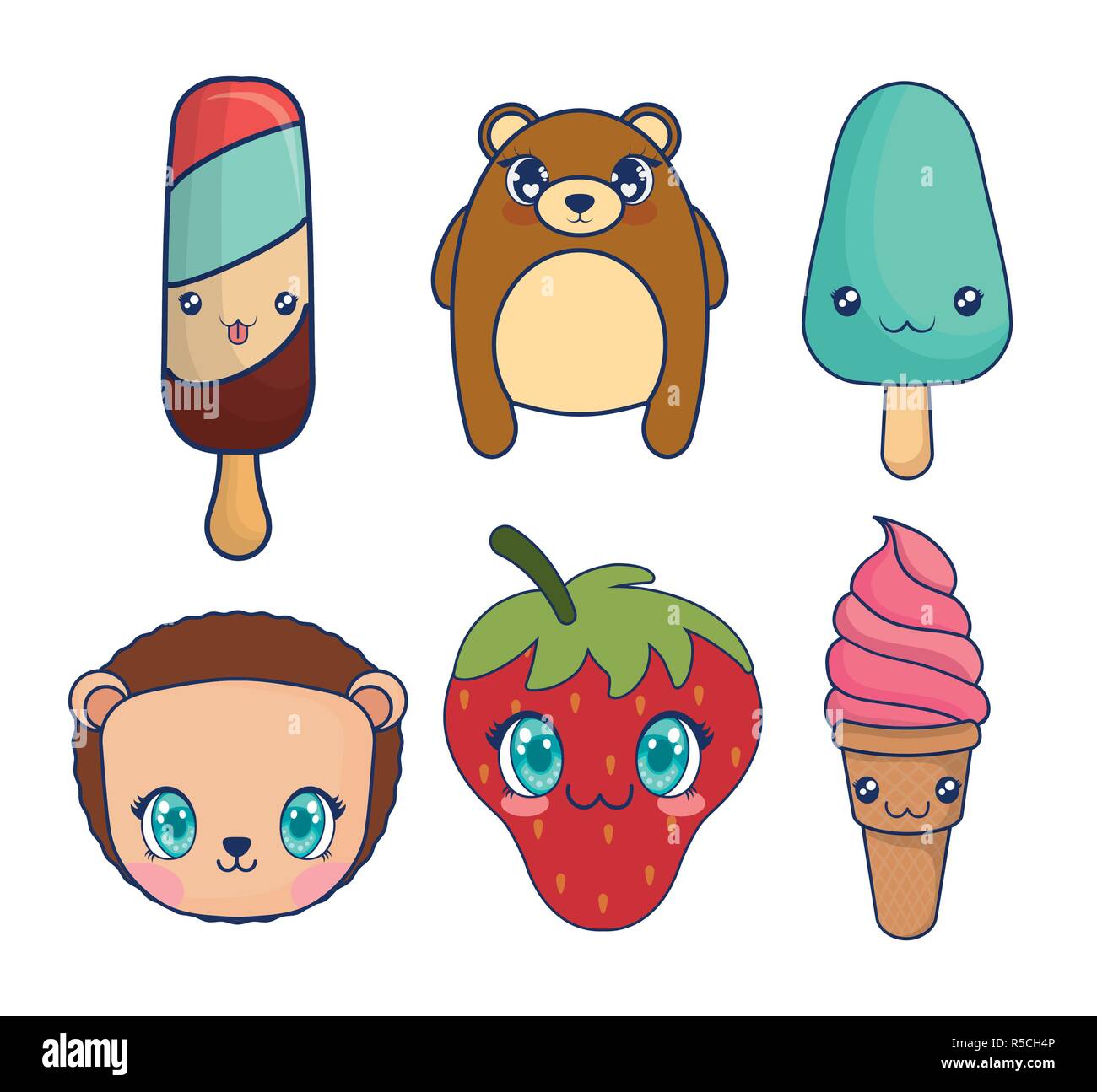 sweet and adorables kawaii set characters vector illustration design ...